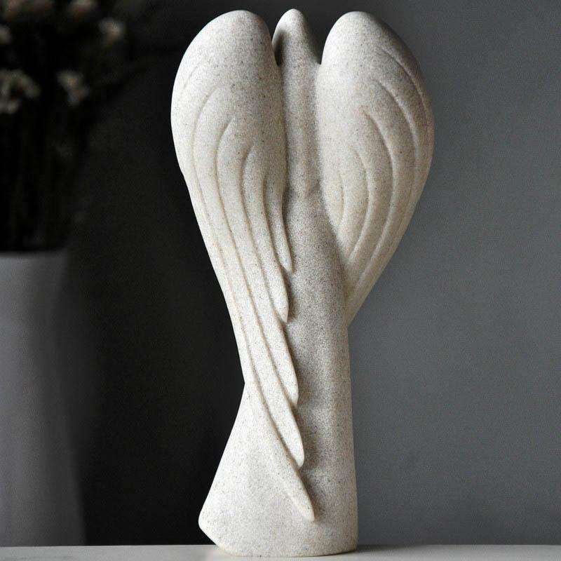 Statue Ange Gardien - effet pierre pour jardin et intérieur
